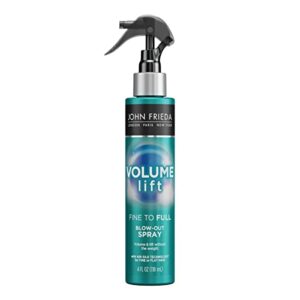 john frieda volume lift fine to full blow-out spray for fine hair, safe for color-treated hair, root booster volumizing spray, 4 ounces, with air-silk technology (packaging may vary)