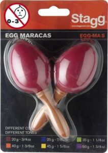 stagg egg-ma plastic egg maracas pair with long handle - red