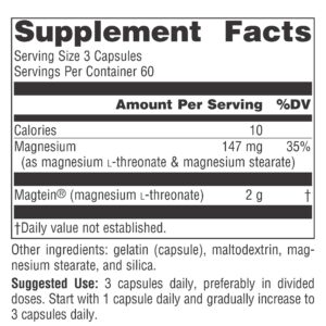 Source Naturals Magtein Magnesium L-Threonate, 667mg, Supports Focus, Mood, Healthy Memory, Cognitive Function - 180 Capsules