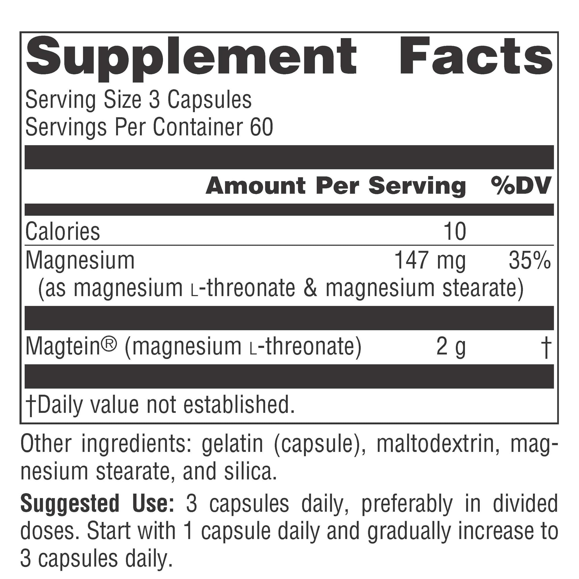 Source Naturals Magtein Magnesium L-Threonate, 667mg, Supports Focus, Mood, Healthy Memory, Cognitive Function - 180 Capsules