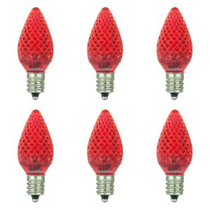 sunlite 80702 led c7 holiday decorative light bulb, 0.4 watts, e12 candelabra base, faceted christmas-lights; nightlight, red 6 count