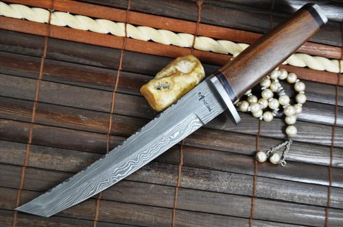 Perkin - Handmade Damascus Hunting Knife - Tanto Balde