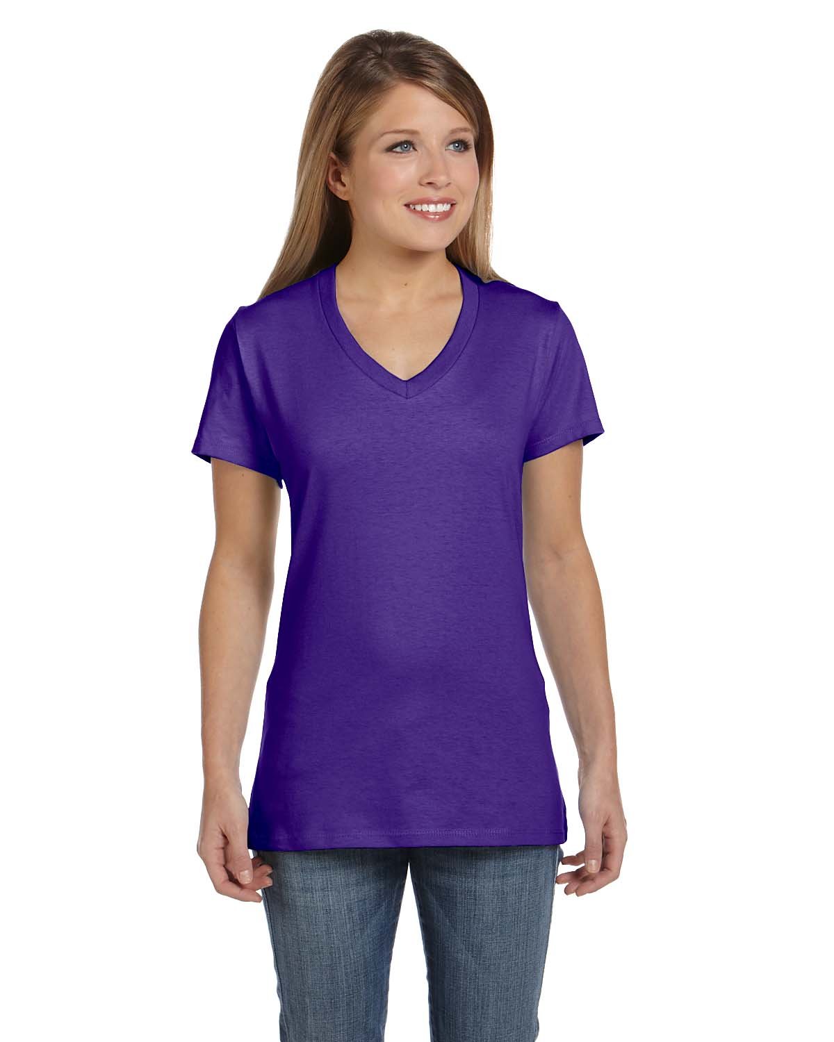 Hanes Women's Nano V-Neck T-Shirt XXL Purple