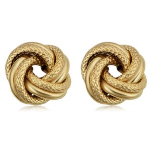 Kooljewelry 10k Yellow Gold Textured Love Knot Stud Earrings