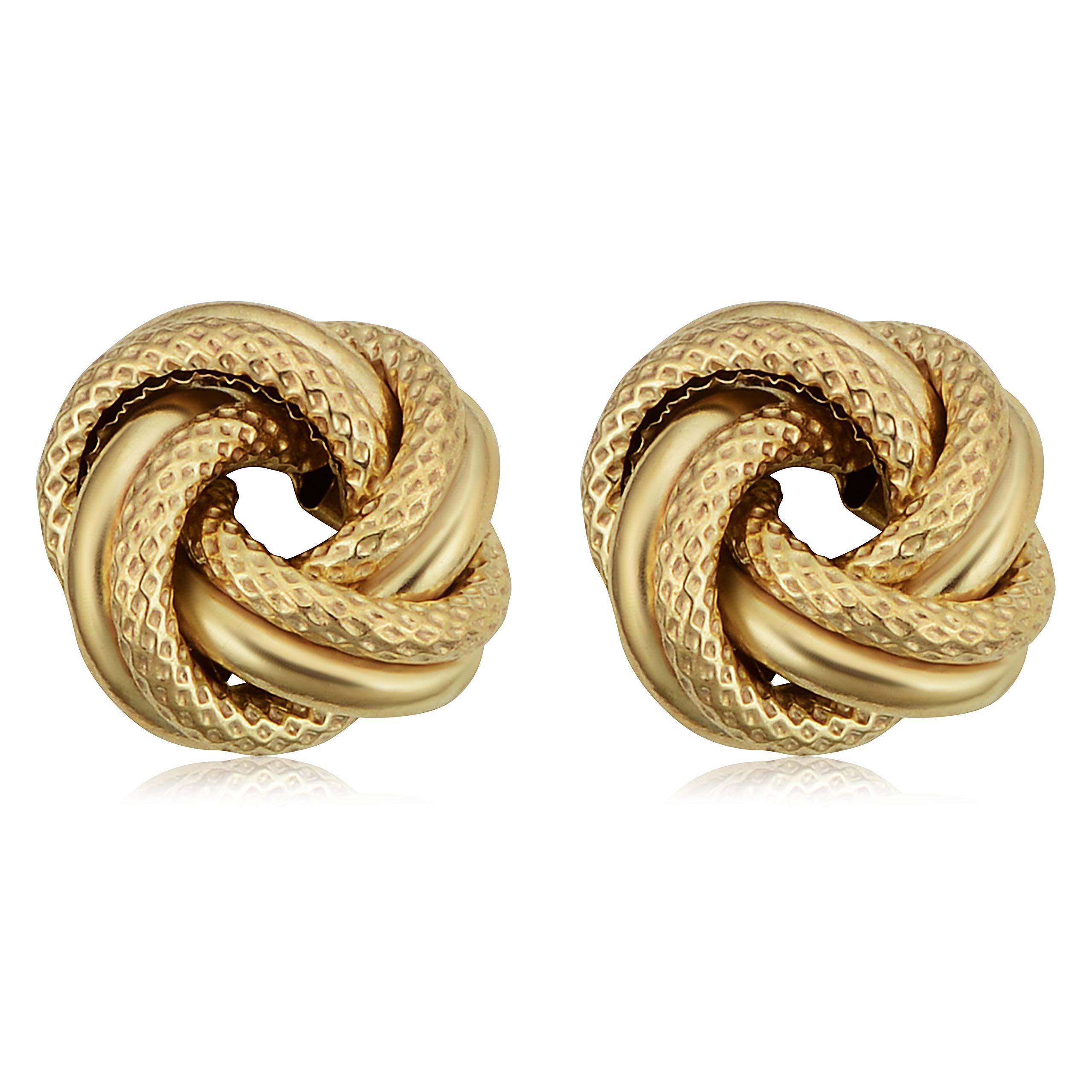 Kooljewelry 10k Yellow Gold Textured Love Knot Stud Earrings