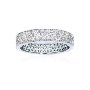 sterling silver cubic zirconia 3 row pave eternity band rings