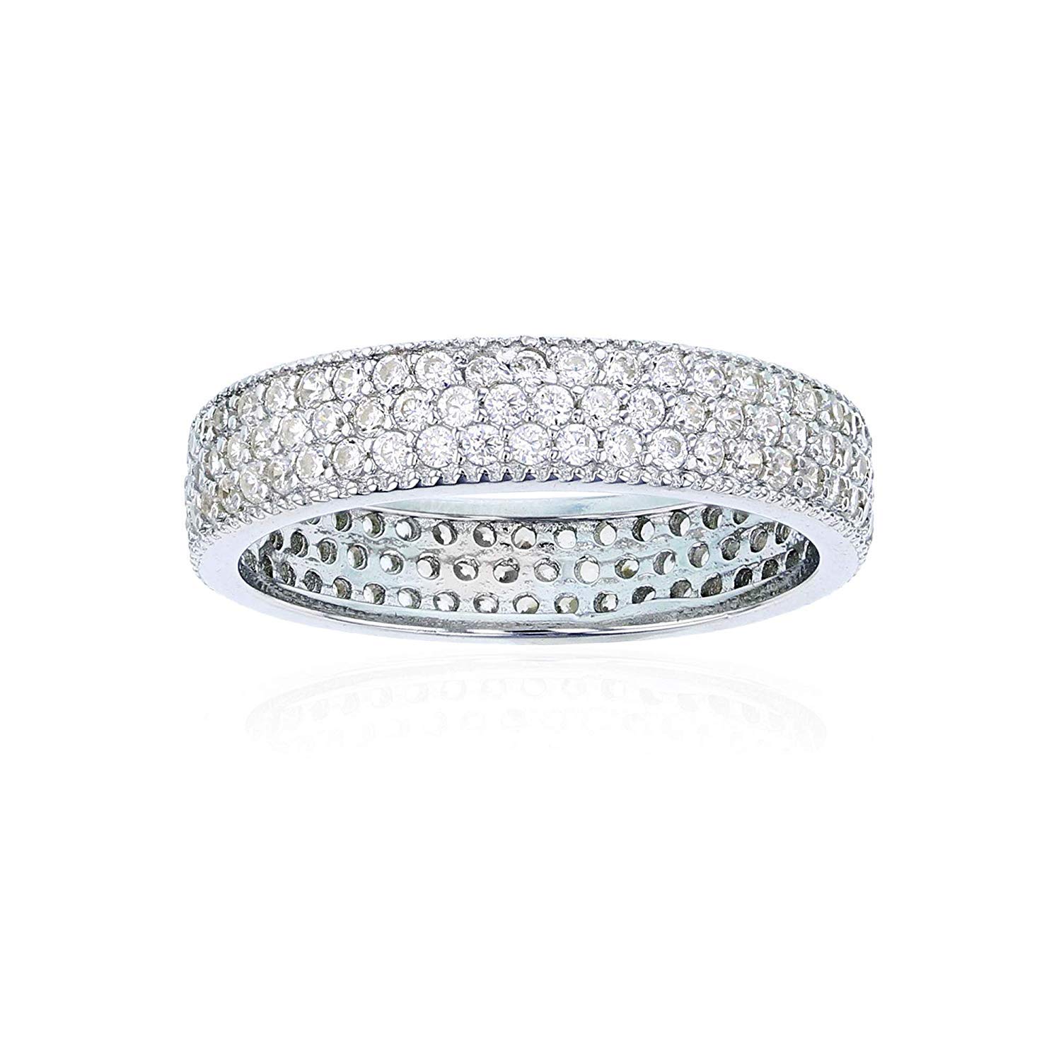 Sterling Silver Cubic Zirconia 3 Row Pave Eternity Band Rings