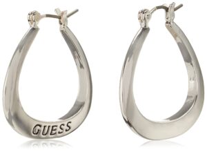 guess "basic" silver small oval logo hoop earrings