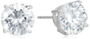 amazon essentials platinum plated sterling silver round cut cubic zirconia stud earrings (8.5mm)