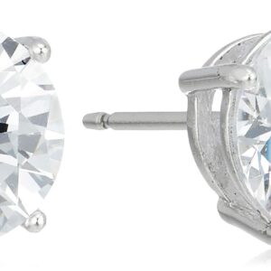 Amazon Essentials Platinum Plated Sterling Silver Round Cut Cubic Zirconia Stud Earrings (8.5mm)