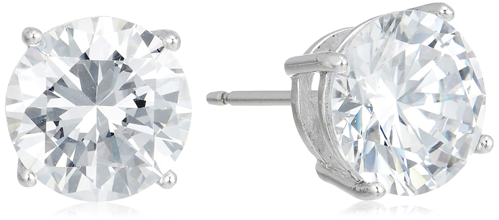 Amazon Essentials Platinum Plated Sterling Silver Round Cut Cubic Zirconia Stud Earrings (8.5mm)