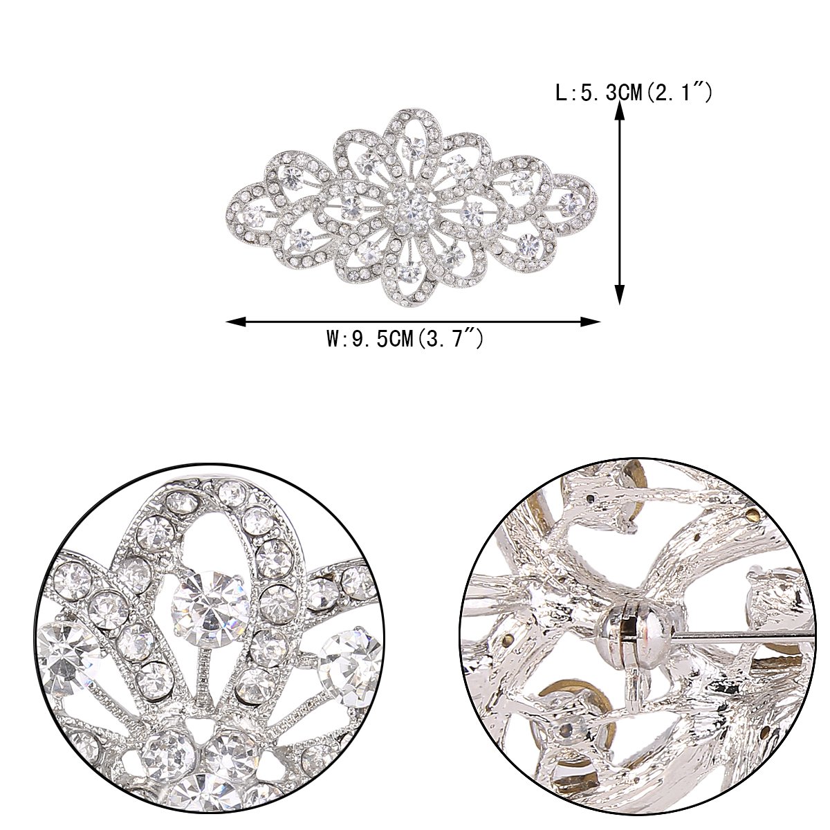 EVER FAITH Austrian Crystal 4 Inch Flower RibbonBridal Brooch Wedding Accessories for Women Clear Silver-Tone