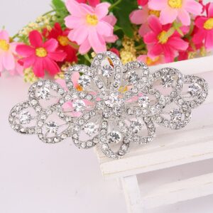 EVER FAITH Austrian Crystal 4 Inch Flower RibbonBridal Brooch Wedding Accessories for Women Clear Silver-Tone