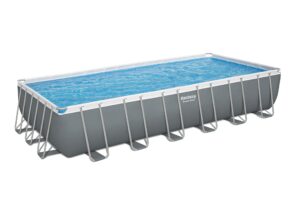 bestway 56542e 24' x 12' x 52" power steel frame above ground rectangular swimming pool set with 2500 gph filter pump, pool cover, and ladder