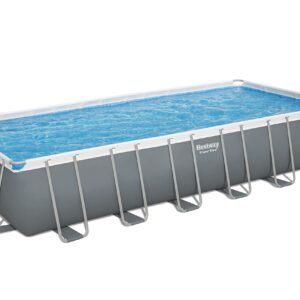 Bestway 56542E 24' x 12' x 52" Power Steel Frame Above Ground Rectangular Swimming Pool Set with 2500 GPH Filter Pump, Pool Cover, and Ladder