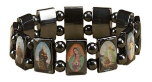 religious gifts mens womens catholic gift 1/2 inch h hematite bead all patron saints icon image stretch bracelet