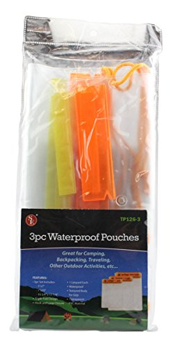 SE Set of 3 Waterproof Plastic Pouches with Hook and Loop Closure - TP126-3