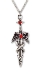 dragons wrapped around sword medieval renaissance silver finish pendant necklace