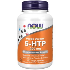 now supplements, 5-htp (5-hydroxytryptophan) 200 mg, double strength, neurotransmitter support*, 120 veg capsules