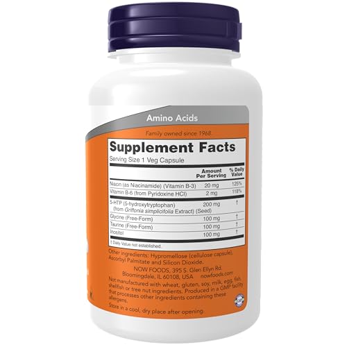 NOW Supplements, 5-HTP (5-hydroxytryptophan) 200 mg, Double Strength, Neurotransmitter Support*, 120 Veg Capsules