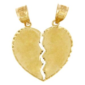 10k yellow gold satin finish breakable heart charm pendant, 0.8"