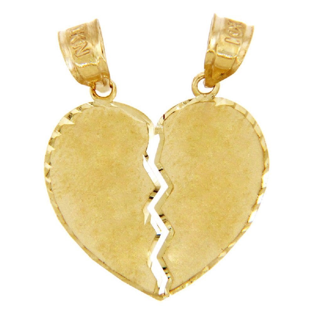 10k Yellow Gold Satin Finish Breakable Heart Charm Pendant, 0.8"