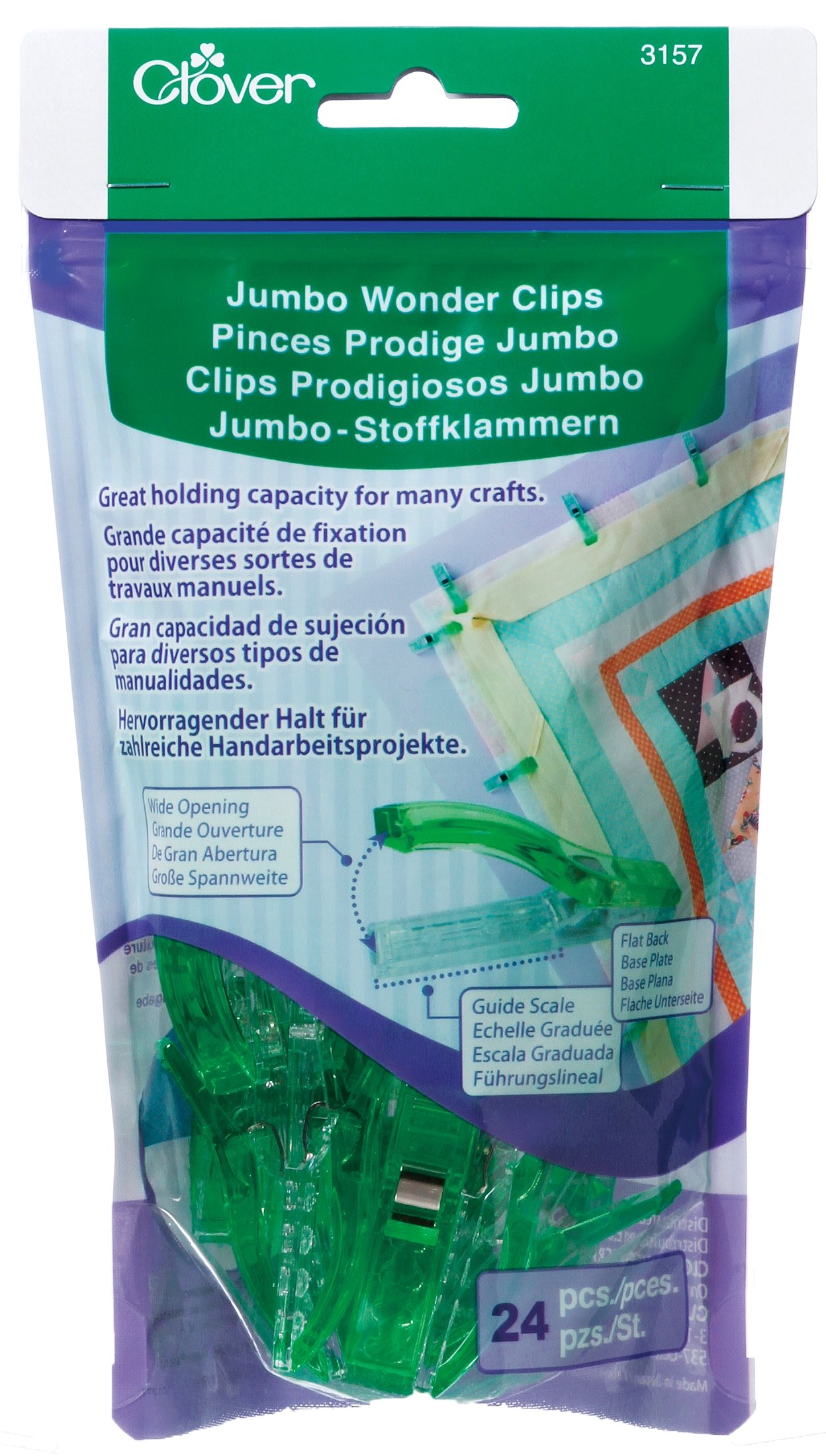 Clover Jumbo Wonder Clips 24 Count, Green