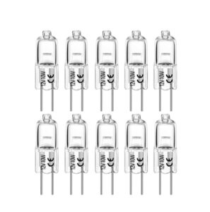 10 pack crystal clear 4mm wide 20 watt ac dc 12v t3 light bulb replacement jc g4 2 pin base halogen kitchen table pendant lamp 12 volt 20w bi-pin warm clear bright white landscape desk lighting