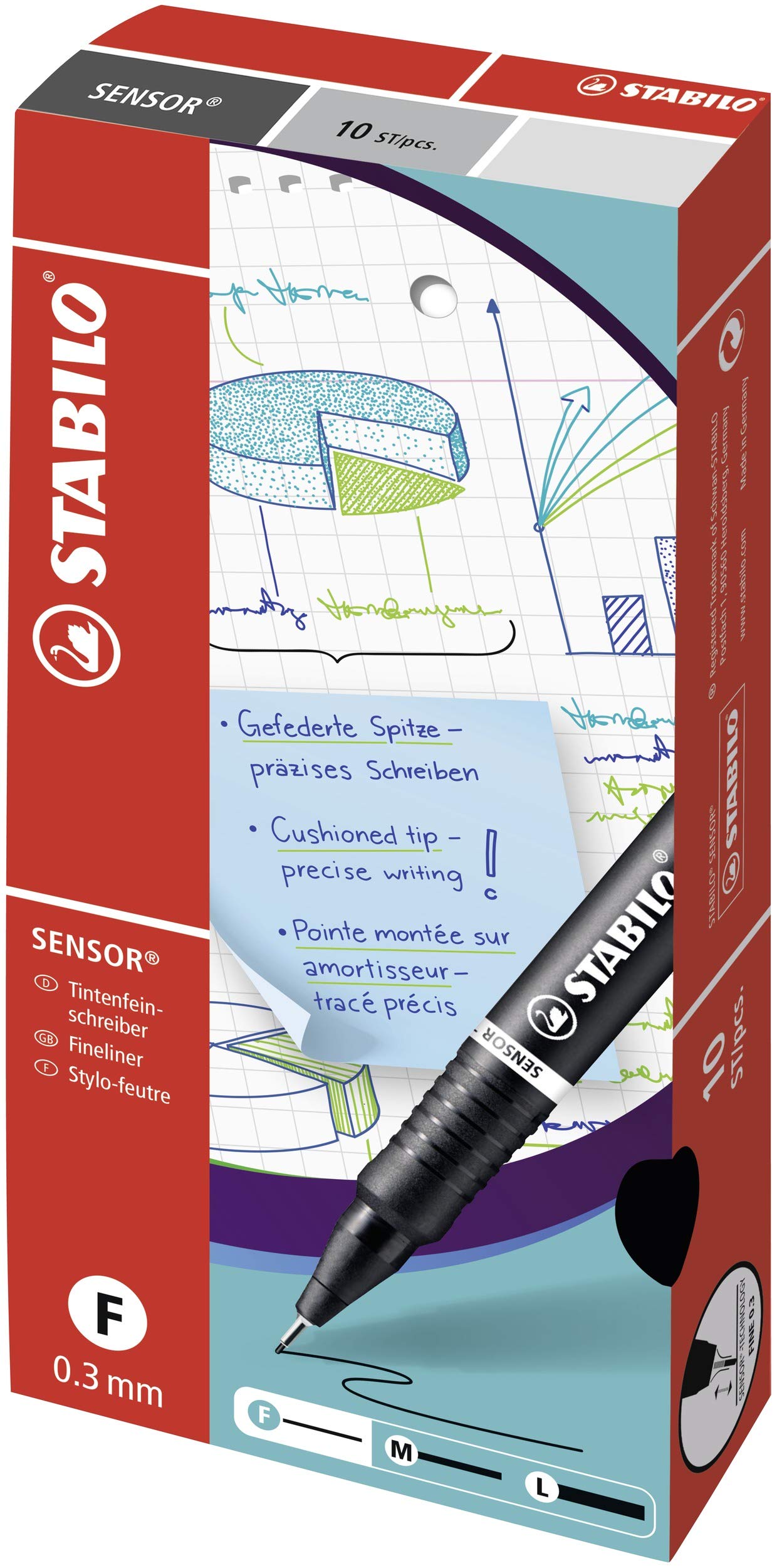 Stabilo 189/46 - Sensor Pen Fineliner 03mm Black 189/46 - (PK10)