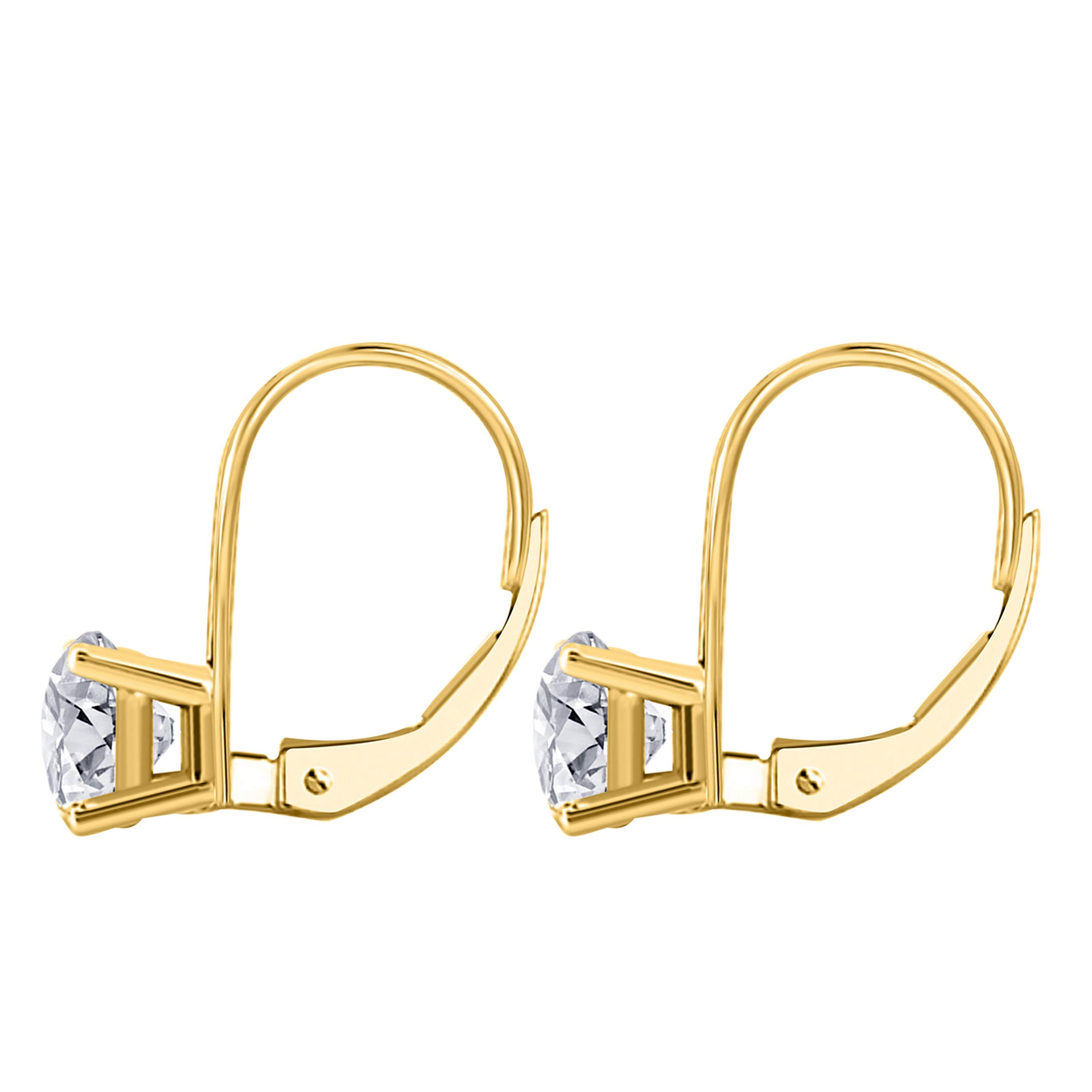 AoneJewelry 1.00 Carat Round White Lab Grown Diamond Leverback Earrings | 14K Yellow Gold | Brilliant Cut