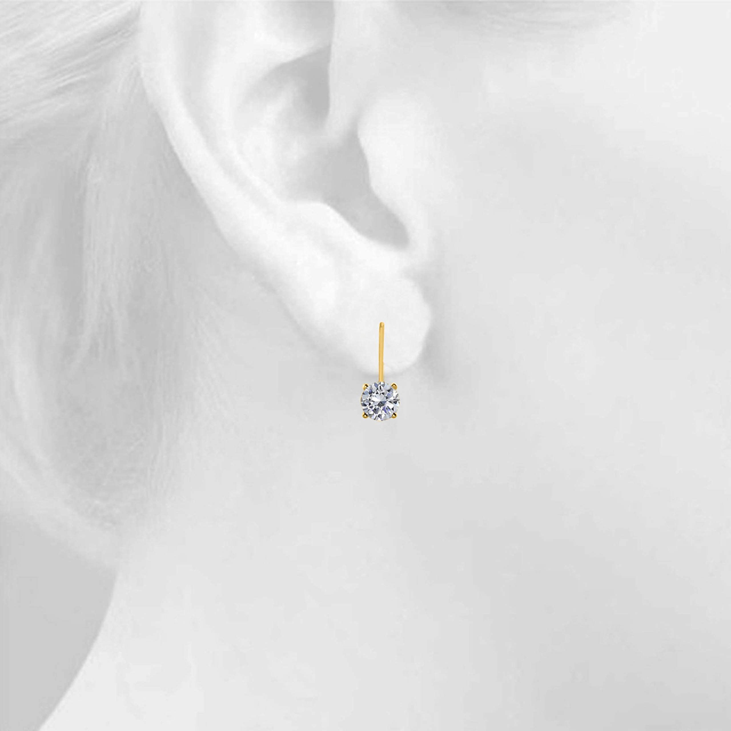 AoneJewelry 1.00 Carat Round White Lab Grown Diamond Leverback Earrings | 14K Yellow Gold | Brilliant Cut