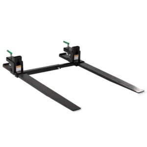 titan attachments heavy-duty 60" clamp-on pallet forks with adjustable stabilizer bar, 47" x 4" fork length, rated 6,000 lb, easy to install on loader or skid steer bucket