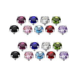 bodyjewelryonline jeweled dermal tops [18 pieces], 3mm cubic zirconia gems, color include [purple/blue/clear/green/black/more], 316l surgical steel, hypoallergenic, nickel-free