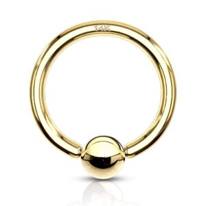 18 gauge 1/4 inch 3mm bead 14k solid gold captive bead ring hoop cbr body jewelry c92