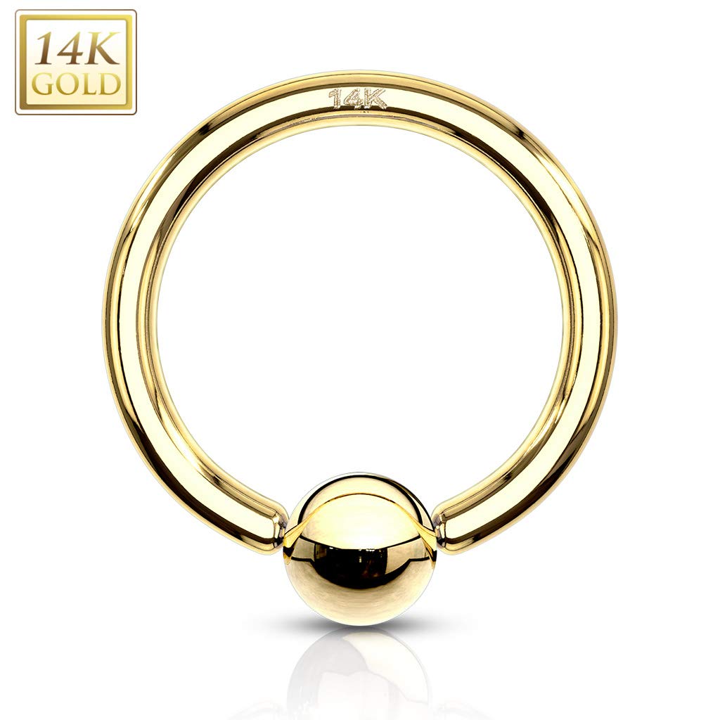 18 Gauge 3/8 Inch 3mm Bead 14K Solid Gold Captive Bead Ring Hoop CBR Body Jewelry C95