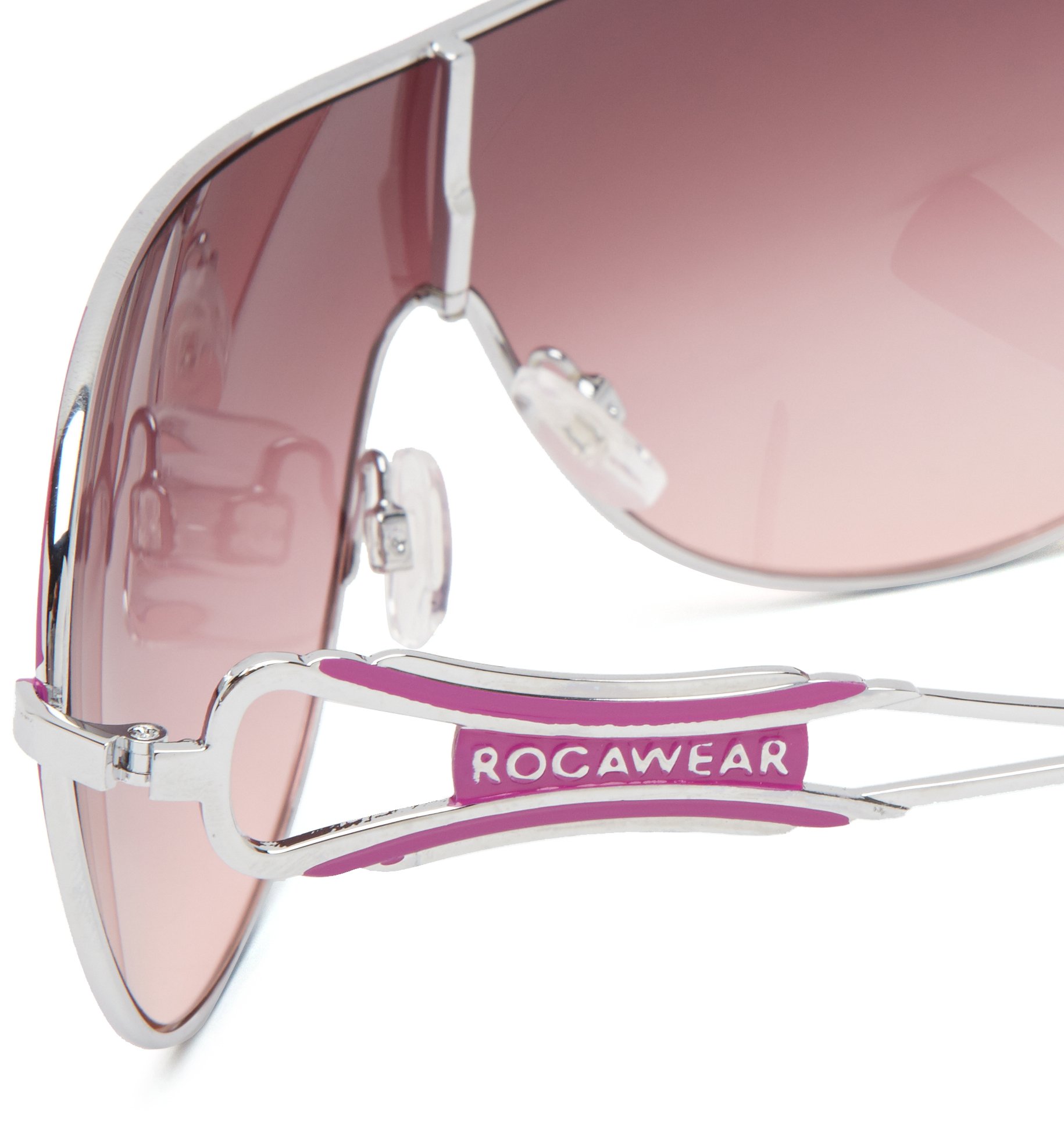 Rocawear Women's R452 Metal UV Protective Vented Temple Shield Sunglasses Gifts for Women with Flair 65 mm, Silver & Pink, mm US