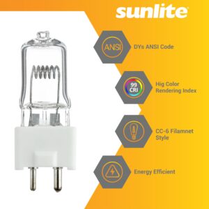 Sunlite DYS/DYV/BHC G7 Bi-Pin CC-6 Clear Light Bulb, 600 Watts, 120 Volts, 5 Amps, 17000 Lumens, 2-Pin GZ9.5 Base, 99 CRI, 3200K Warm White, 1 Pack