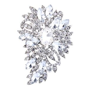 ever faith women's austrian crystal wedding flower leaf bouquet brooch clear silver-tone