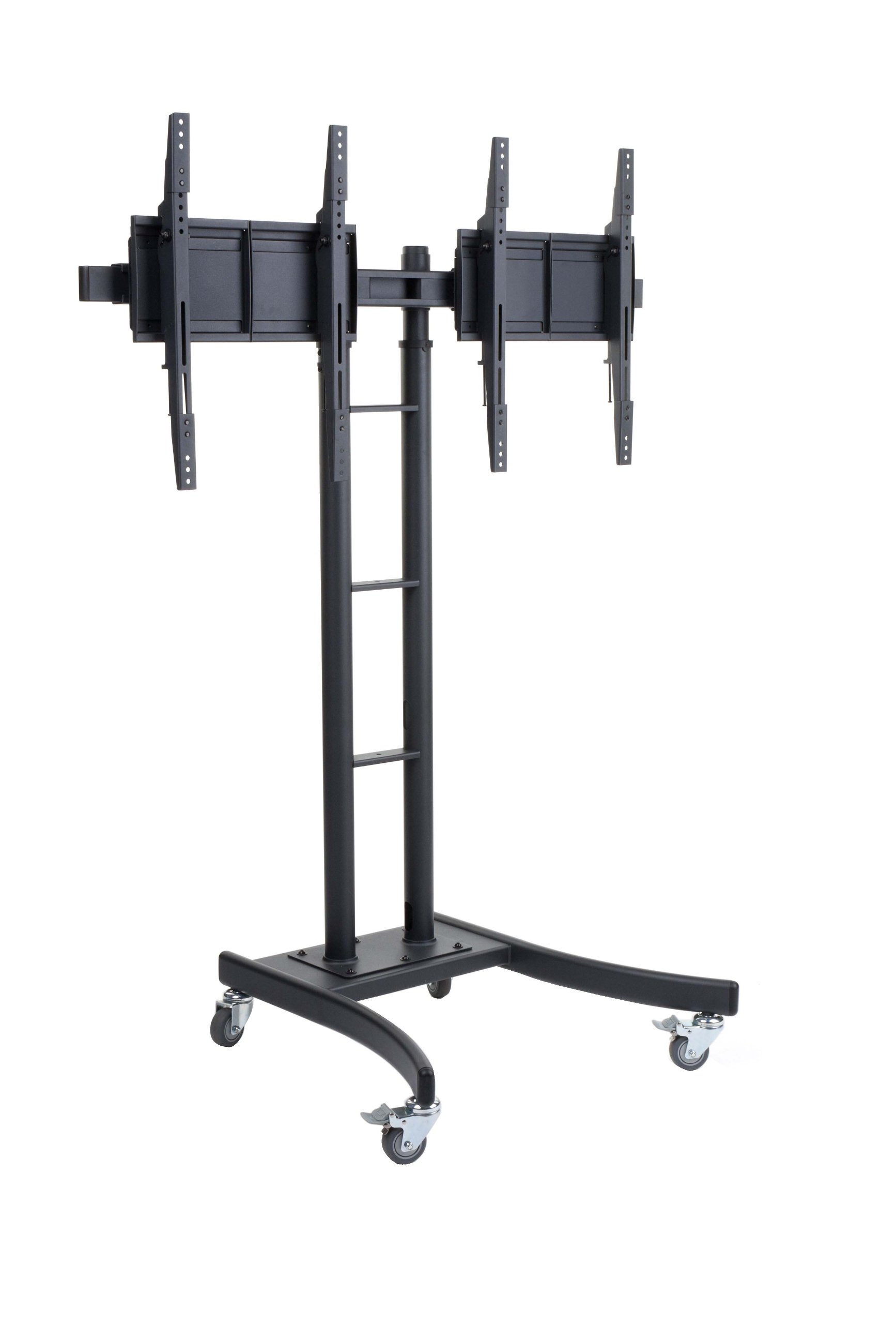 Floor Stand for TVs, Dual Monitor Mount with Side-by-Side Brackets, Fits Most 24" to 70" LCD Monitors, 50" to 90" Height-Adjustable TV Rack with Locking Casters - Black