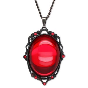 Gothic Blood Red Cabochon Pendant Necklace in Matte Black Frame Pendant Necklace