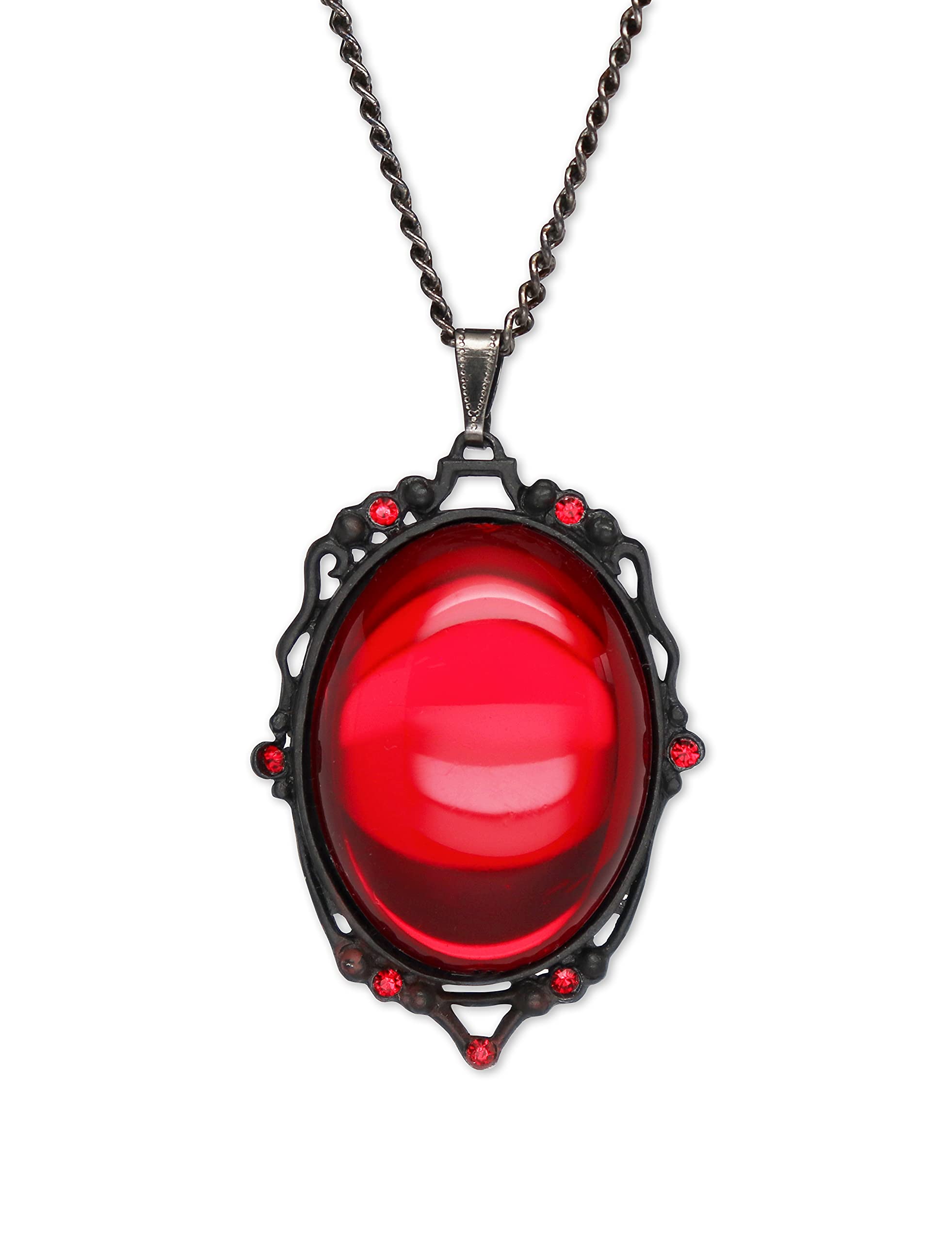 Gothic Blood Red Cabochon Pendant Necklace in Matte Black Frame Pendant Necklace