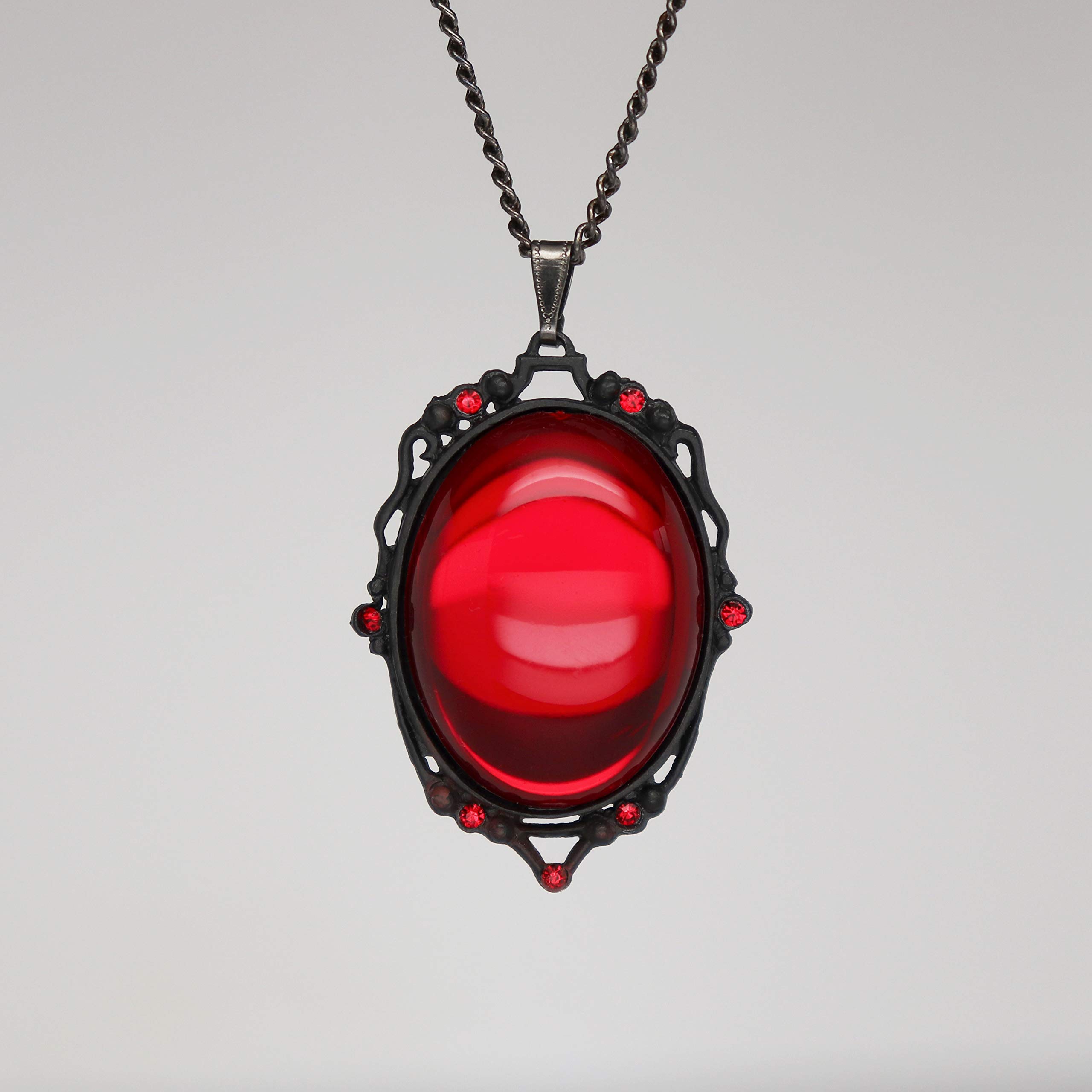 Gothic Blood Red Cabochon Pendant Necklace in Matte Black Frame Pendant Necklace