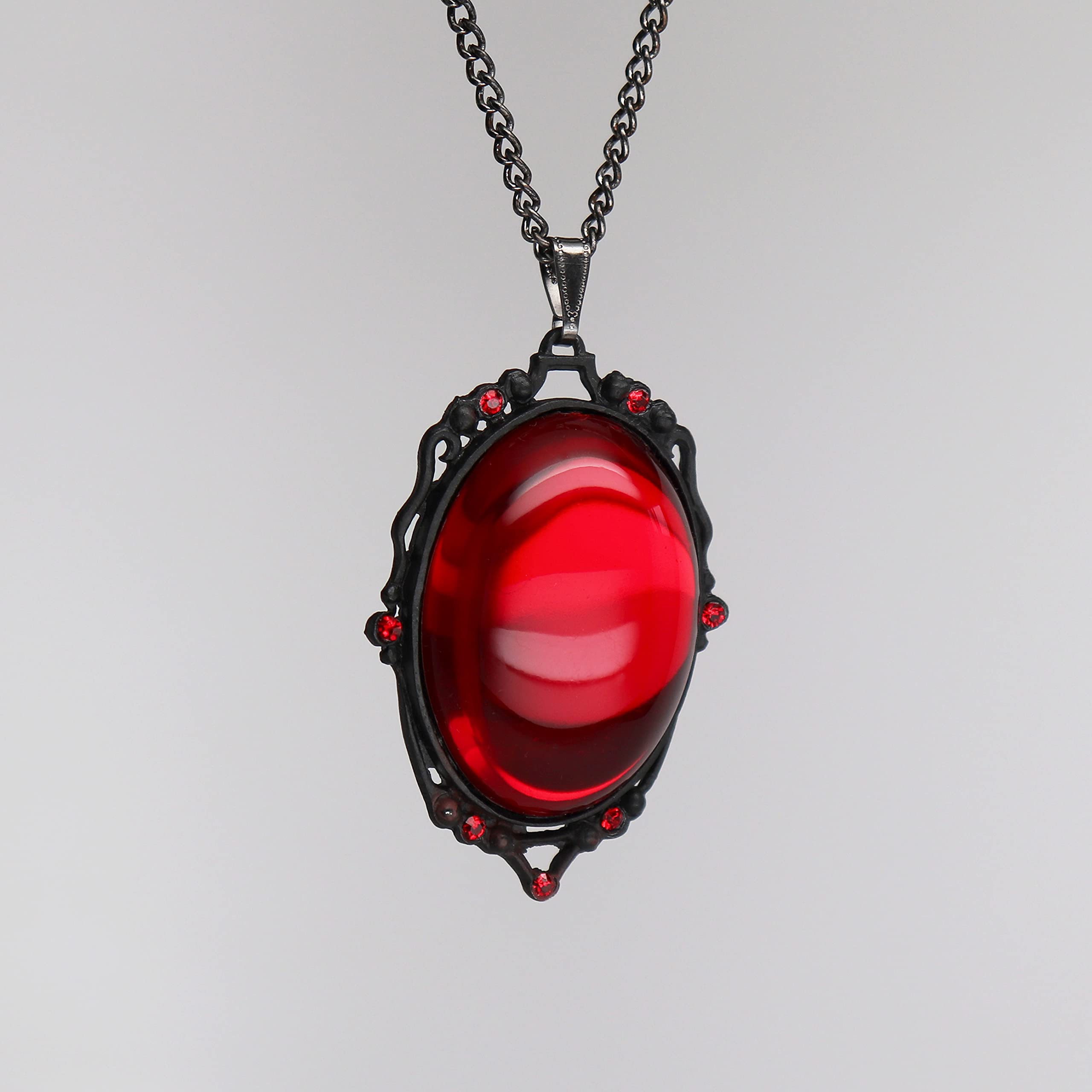 Gothic Blood Red Cabochon Pendant Necklace in Matte Black Frame Pendant Necklace