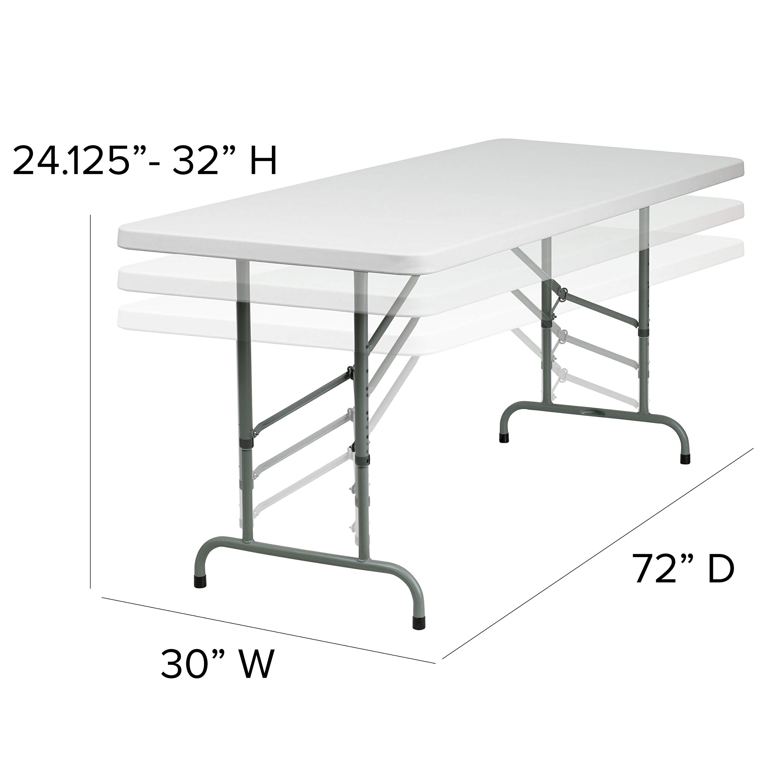 Flash Furniture Kathryn 6' Rectangular Adjustable Plastic Folding Event Table, Folding Portable Banquet Table for Indoor/Outdoor Events, White