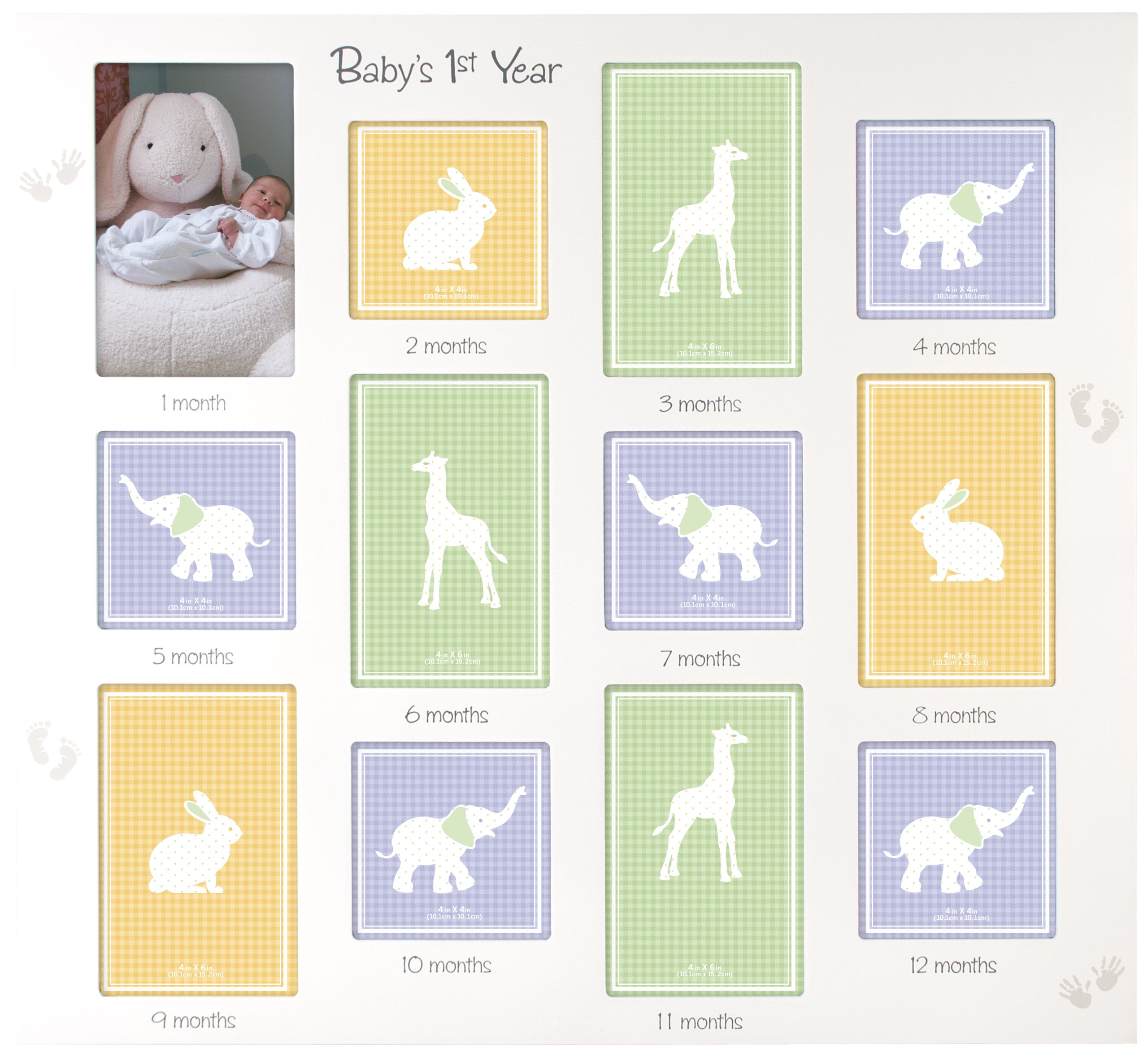 Malden International Designs Baby's 1st Year Wall Collage Picture Frame, 12 Option, 6-4x6 & 6-4x4, White