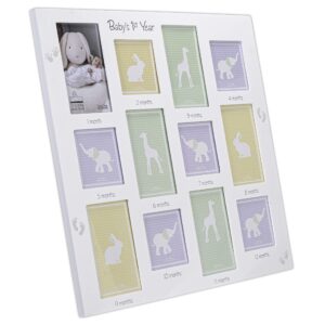 Malden International Designs Baby's 1st Year Wall Collage Picture Frame, 12 Option, 6-4x6 & 6-4x4, White