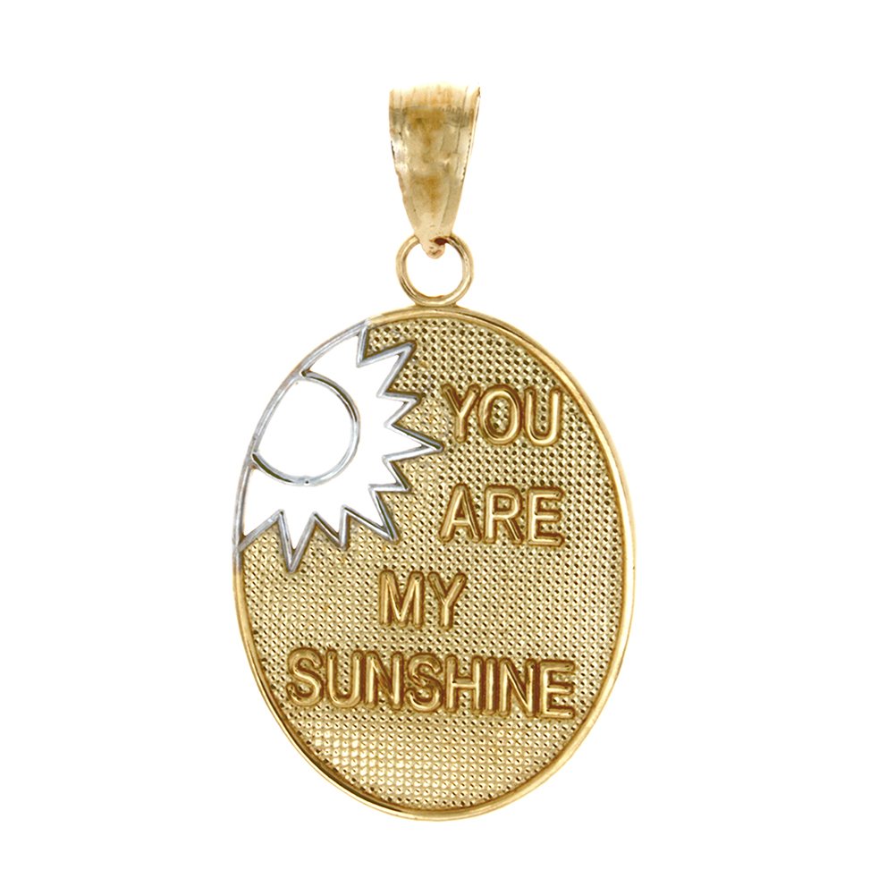 14k Yellow Gold Celestial Charm Pendant, You Are My Sunshine with Cut-Out White Sun