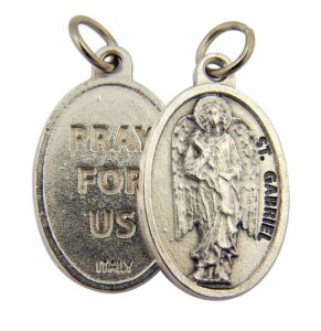 lm silver toned base archangel saint gabriel pray for us medal pendant, 1 inch