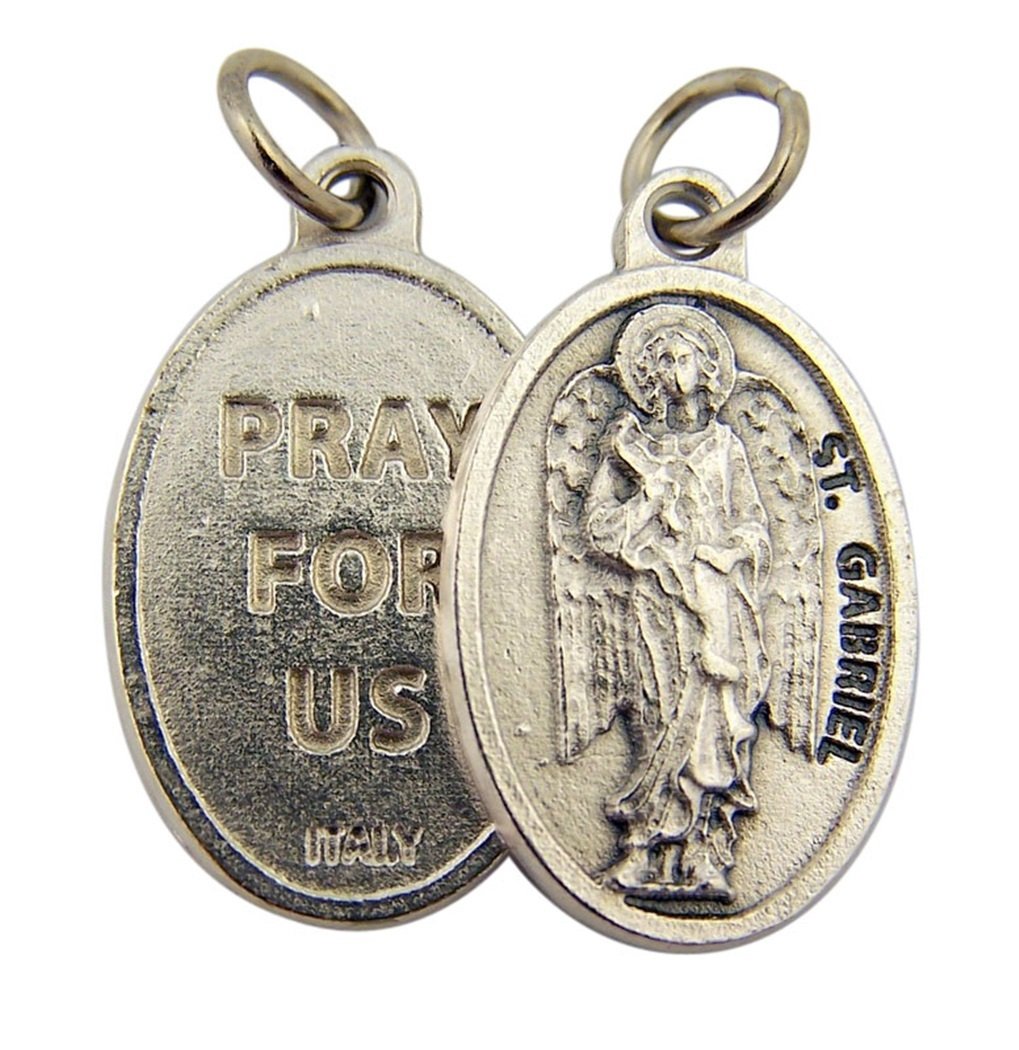 LM Silver Toned Base Archangel Saint Gabriel Pray for Us Medal Pendant, 1 Inch