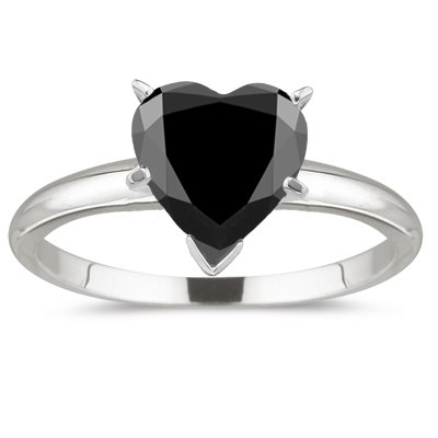 Vogati 1/2 (0.46-0.55) Cts of 4.00-4.90 mm AA Heart Black Diamond Heart Solitaire Ring in 14K White Gold-7.0